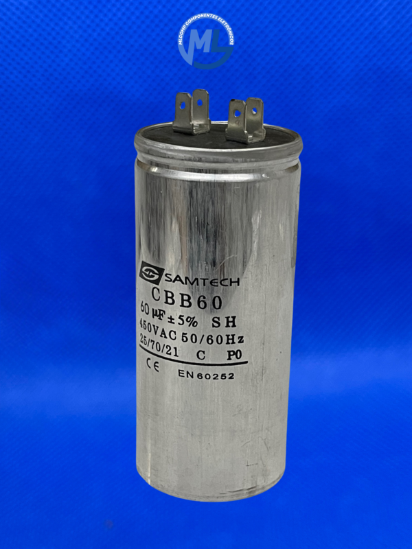 CAPACITOR PARTIDA DE MOTOR 60UF/450V FASTON 5% CBB60 50X110MM METALICO ...