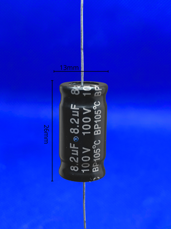 CAPACITOR ELETROLÍTICO 8,2UF/100V AXIAL 105º BIPOLAR 13X16MM – MLComp